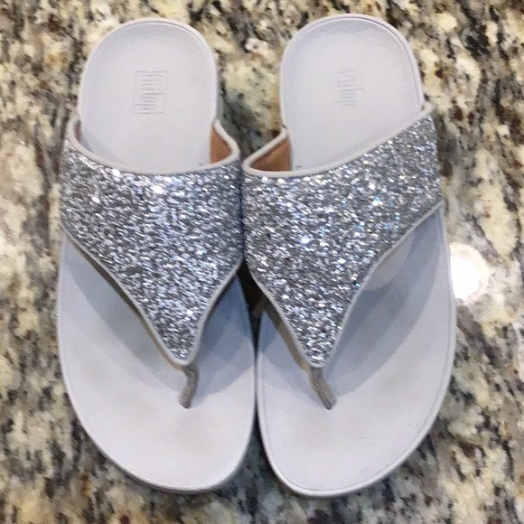 Fitflop | Shoes | Fitflop Silver Glitter Sandals With Bow Detail | Poshmark